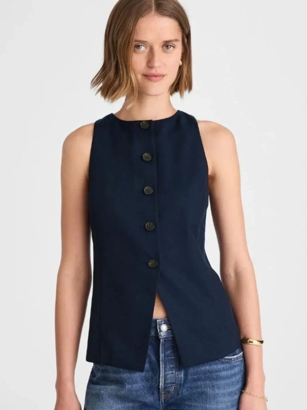 Madewell | Tops | Madewell Black Button Up Sleeveless Crewneck Cutaway ...